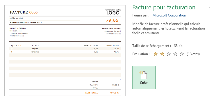 Modèles Excel pour facture